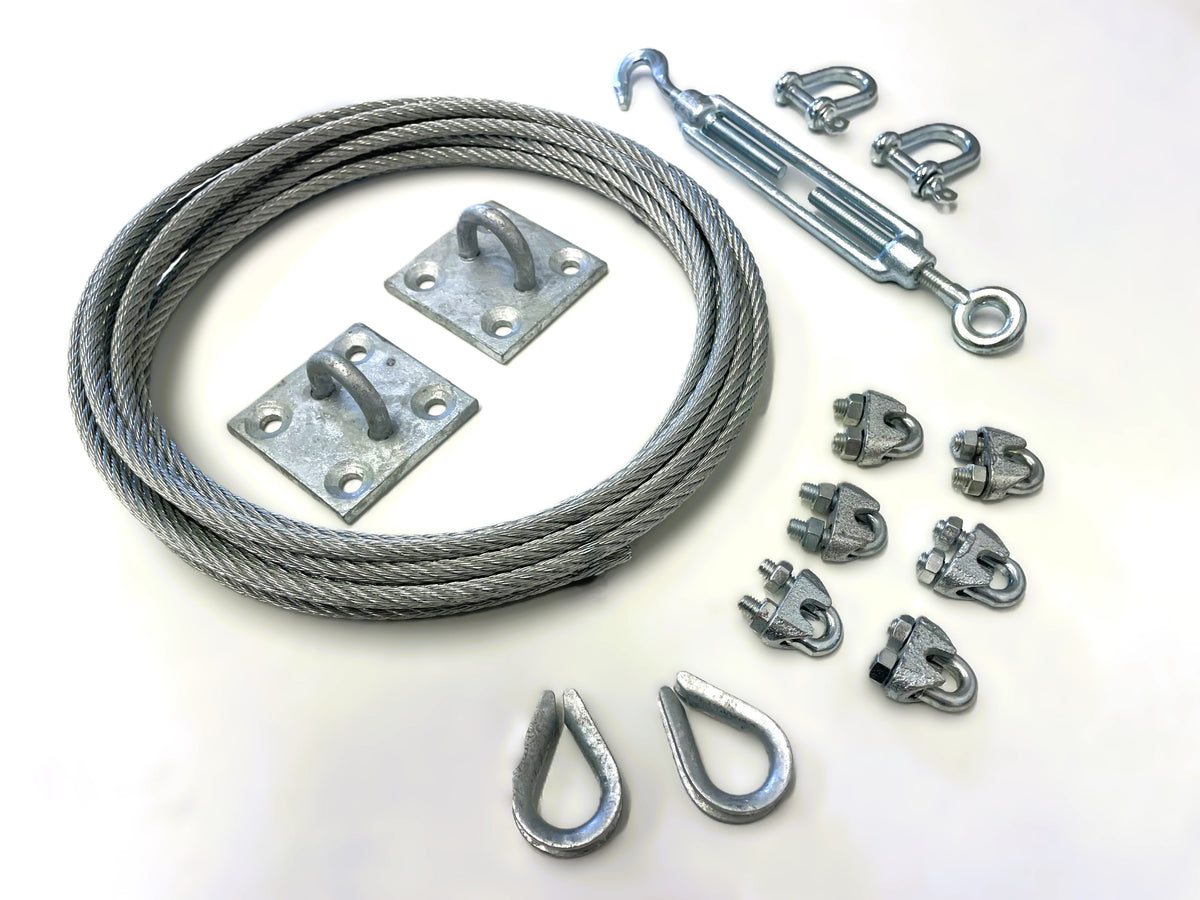 Galvanised Catenary Wire Kit with Mounting Plates - Various Sizes and ...